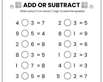 20 Printable Addition and Subtraction to 10 Worksheets – Fill in the Blanks Math Practice for ...