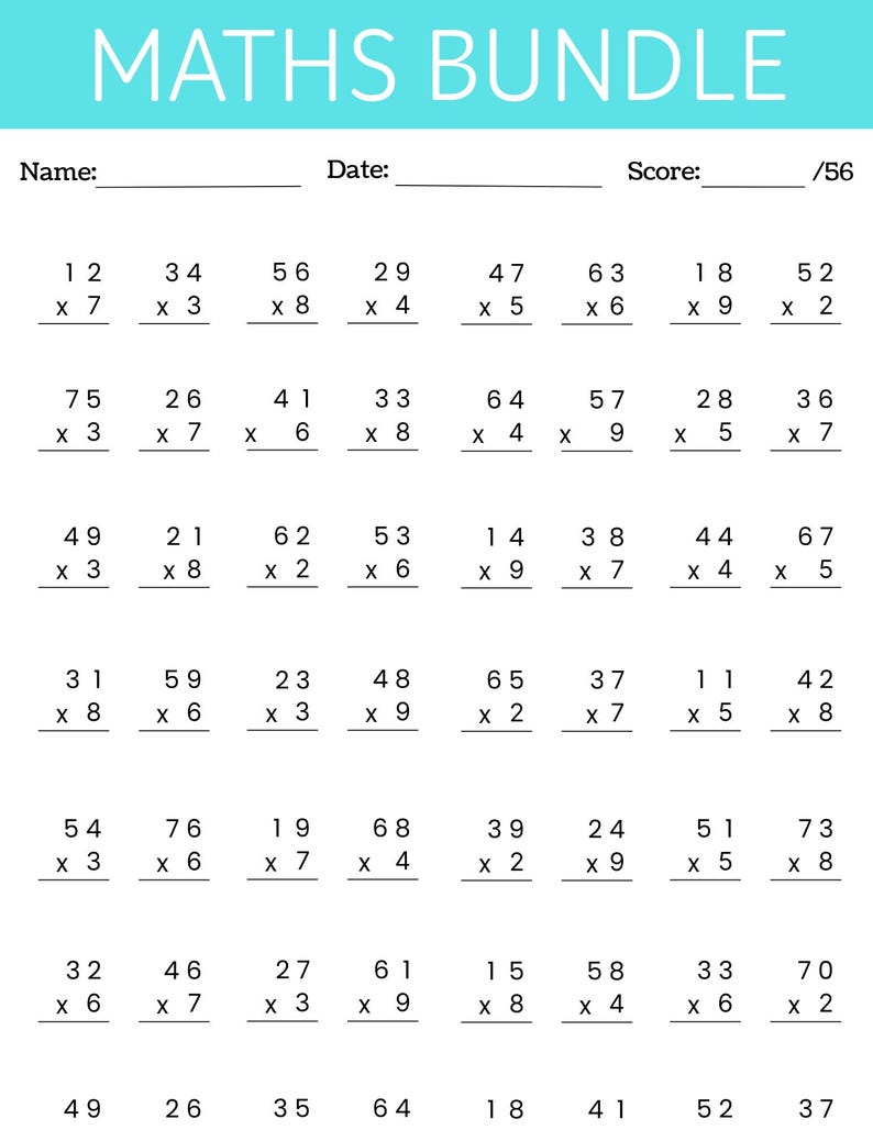 20 Pages of Printable Multiplication Worksheets Bundle - Single ...