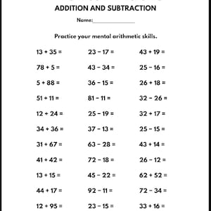 7 Printable Additition and Subtraction Worksheets, Mental Maths ...