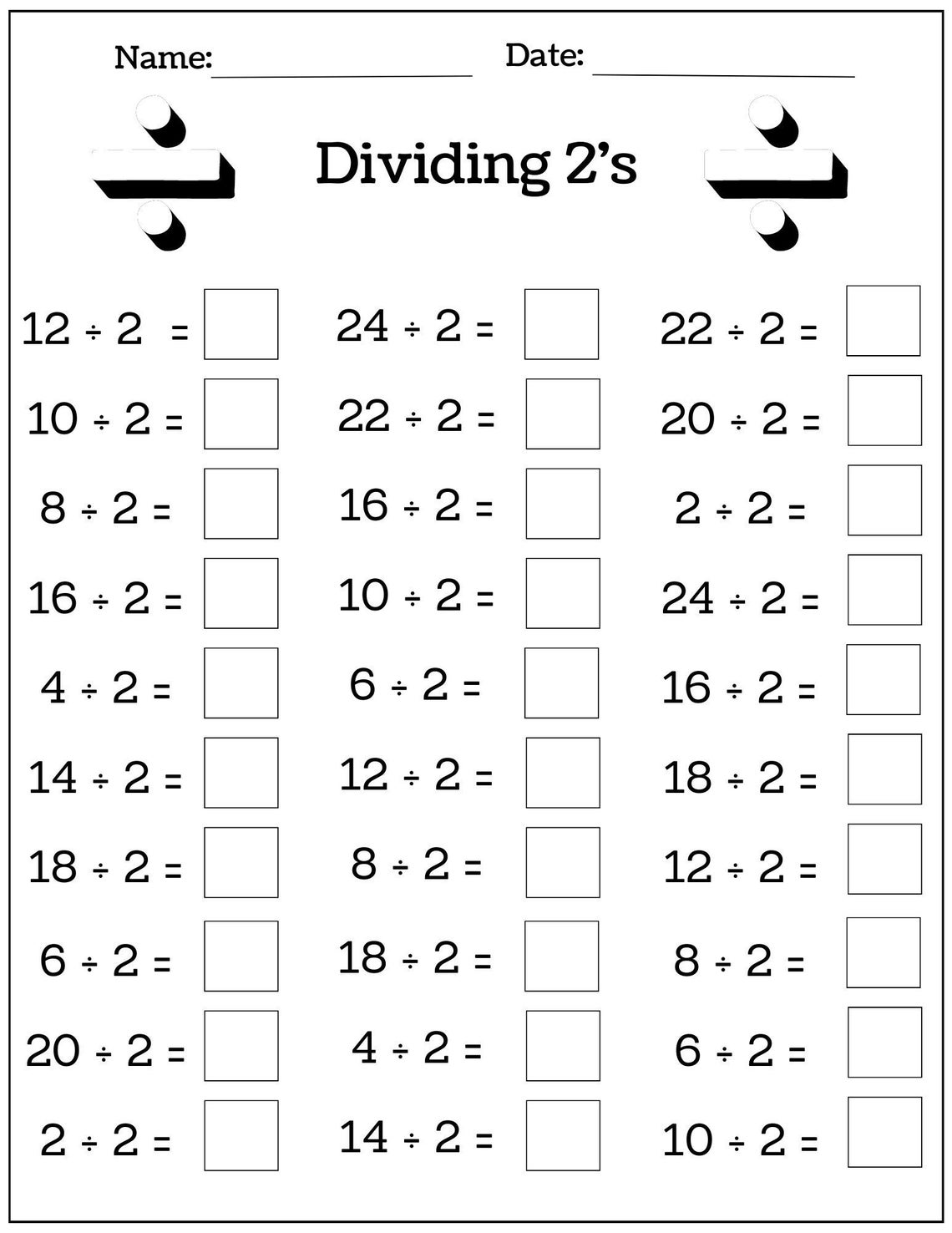 24 Printable Multiplication and Division Worksheets (1-12), Fill in the ...