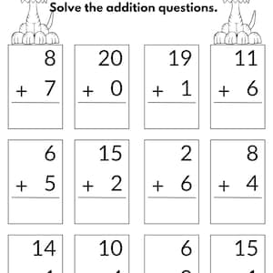 10 Printable Additition Worksheets, Numbers 1 to 20. Kindergarten - 1st ...