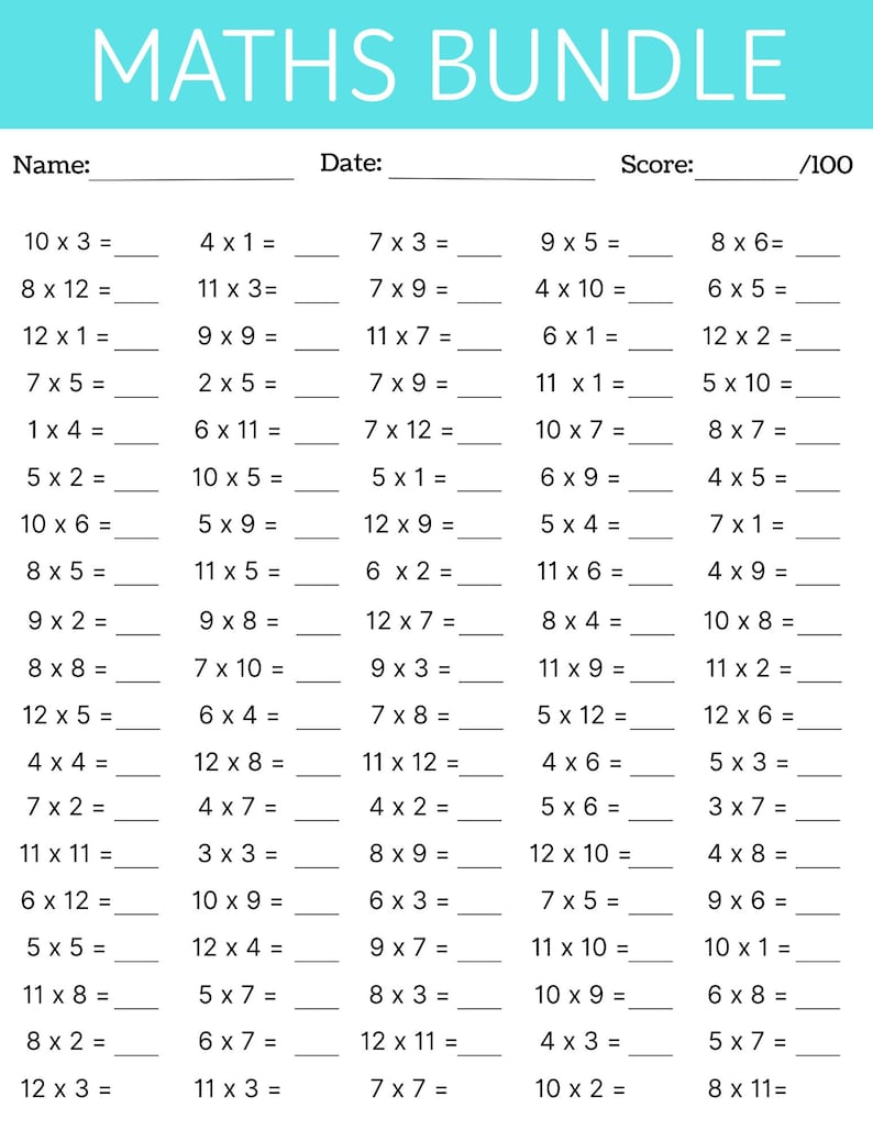 20 Pages of Printable Multiplication Worksheets Bundle - Single ...