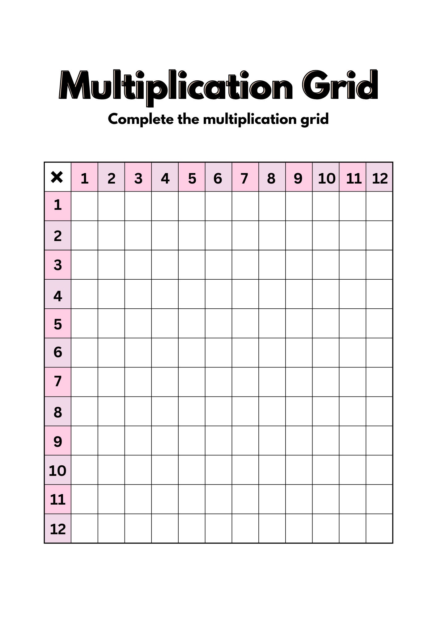 Printable Multiplication Grid - Fillable, Times Tables Grid, Single ...