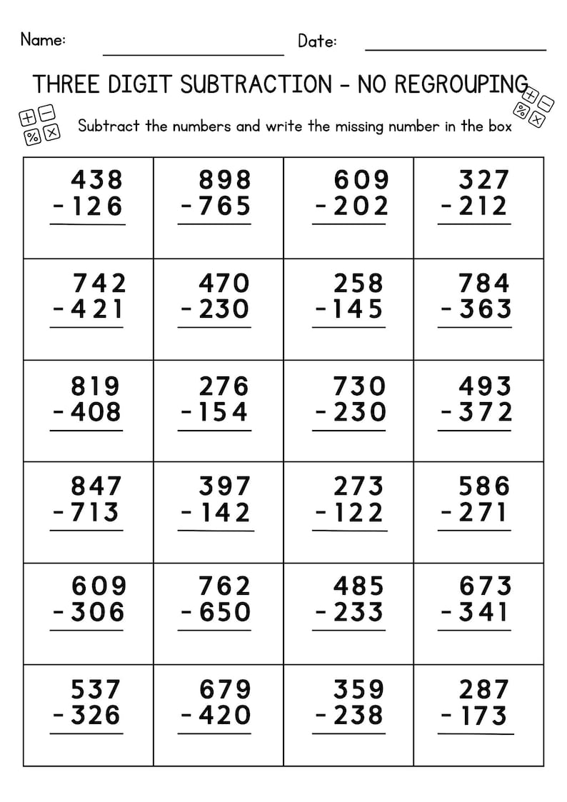 10 Printable 3-digit Subtraction Fill in the Blanks Worksheets - 2nd ...