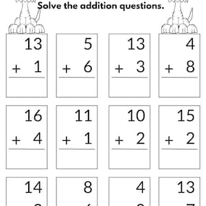 10 Printable Additition Worksheets, Numbers 1 to 20. Kindergarten - 1st ...