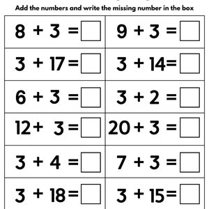 60 Printable Addition Fill in the Blanks Worksheets numbers 1-20 for ...