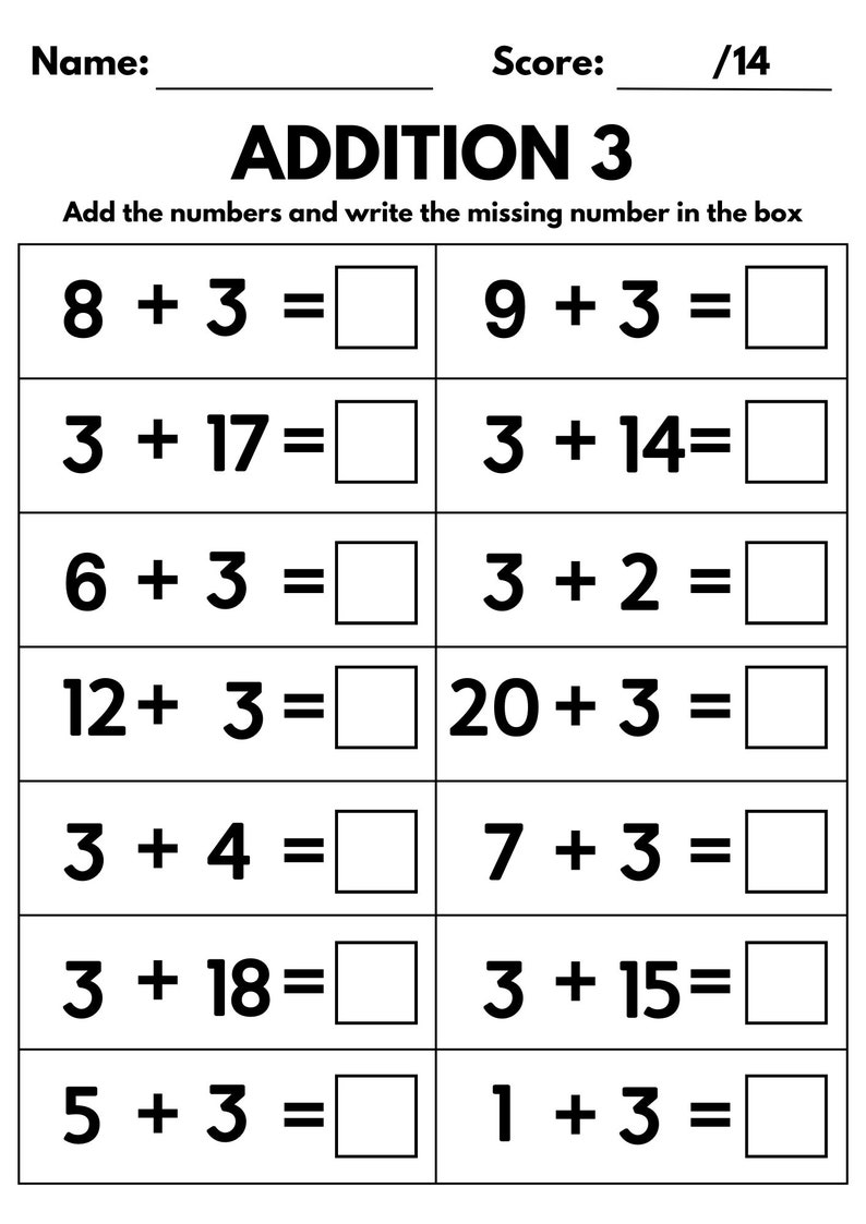 60 Printable Addition Fill in the Blanks Worksheets (numbers 1-20) for ...