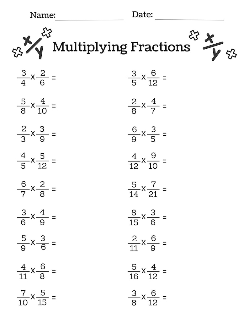 10 Printable Multiplying Fractions Worksheets, Math Drills, Answers ...