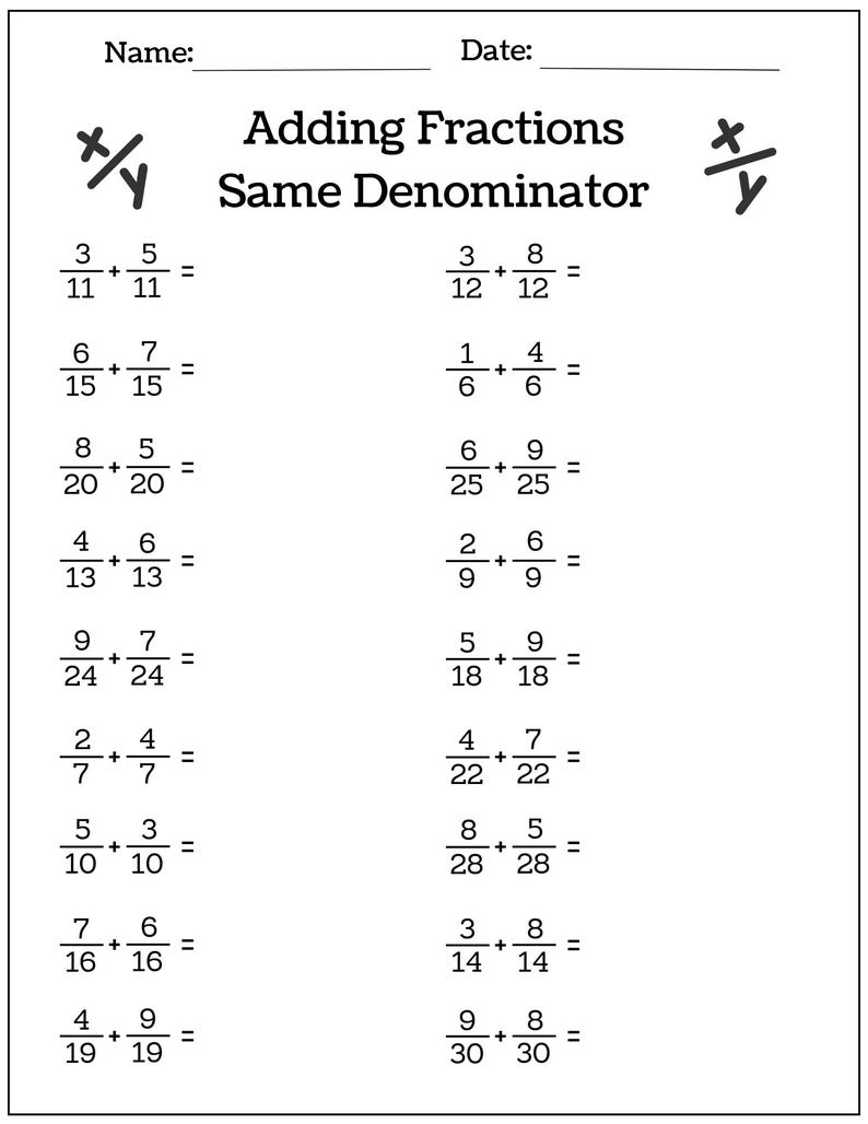 10 Printable Adding Fractions Worksheets With Same Denominators ...