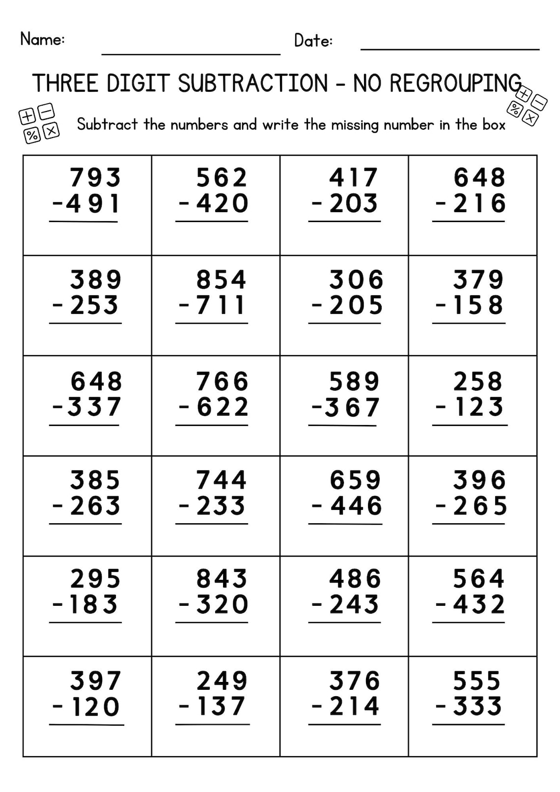 10 Printable 3-digit Subtraction Fill in the Blanks Worksheets - 2nd ...