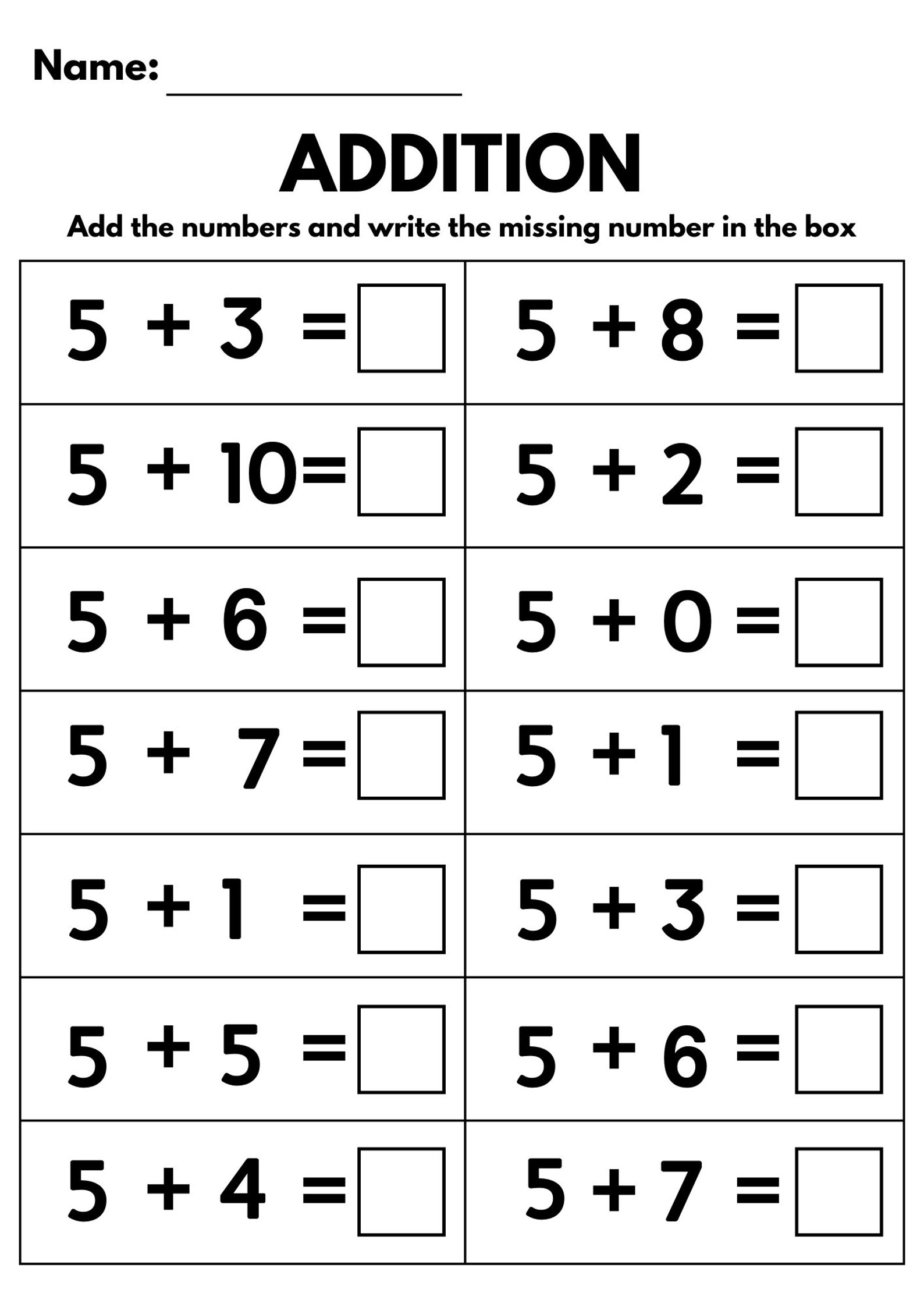 20 Printable Addition Worksheets - Fill in the Blanks (numbers 1 - 15 ...