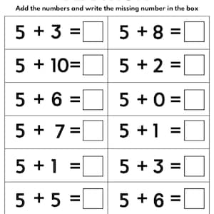 20 Printable Addition Worksheets - Fill in the Blanks (numbers 1 - 15 ...