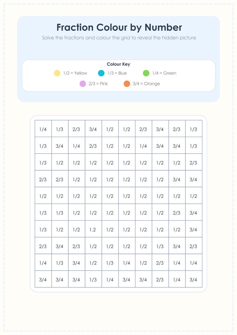 Fraction Colour by Number Worksheets | Picture Reveal Fractions ...