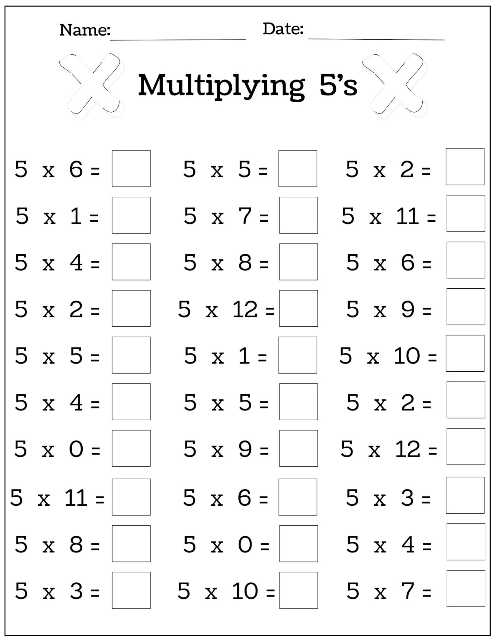 24 Printable Multiplication Worksheets, Fill in the Blanks - Single ...