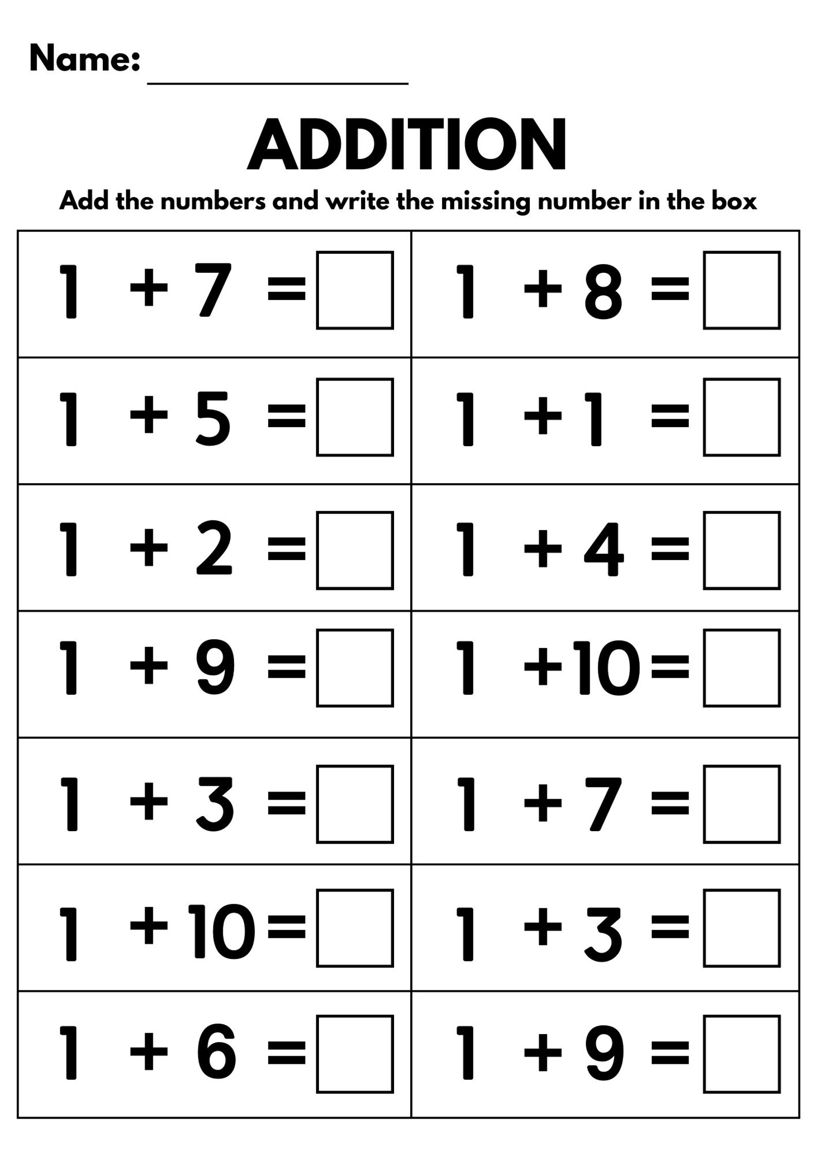 20 Printable Addition Worksheets - Fill in the Blanks (numbers 1 - 15 ...