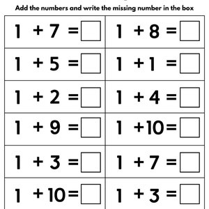 20 Printable Addition Worksheets - Fill in the Blanks (numbers 1 - 15 ...
