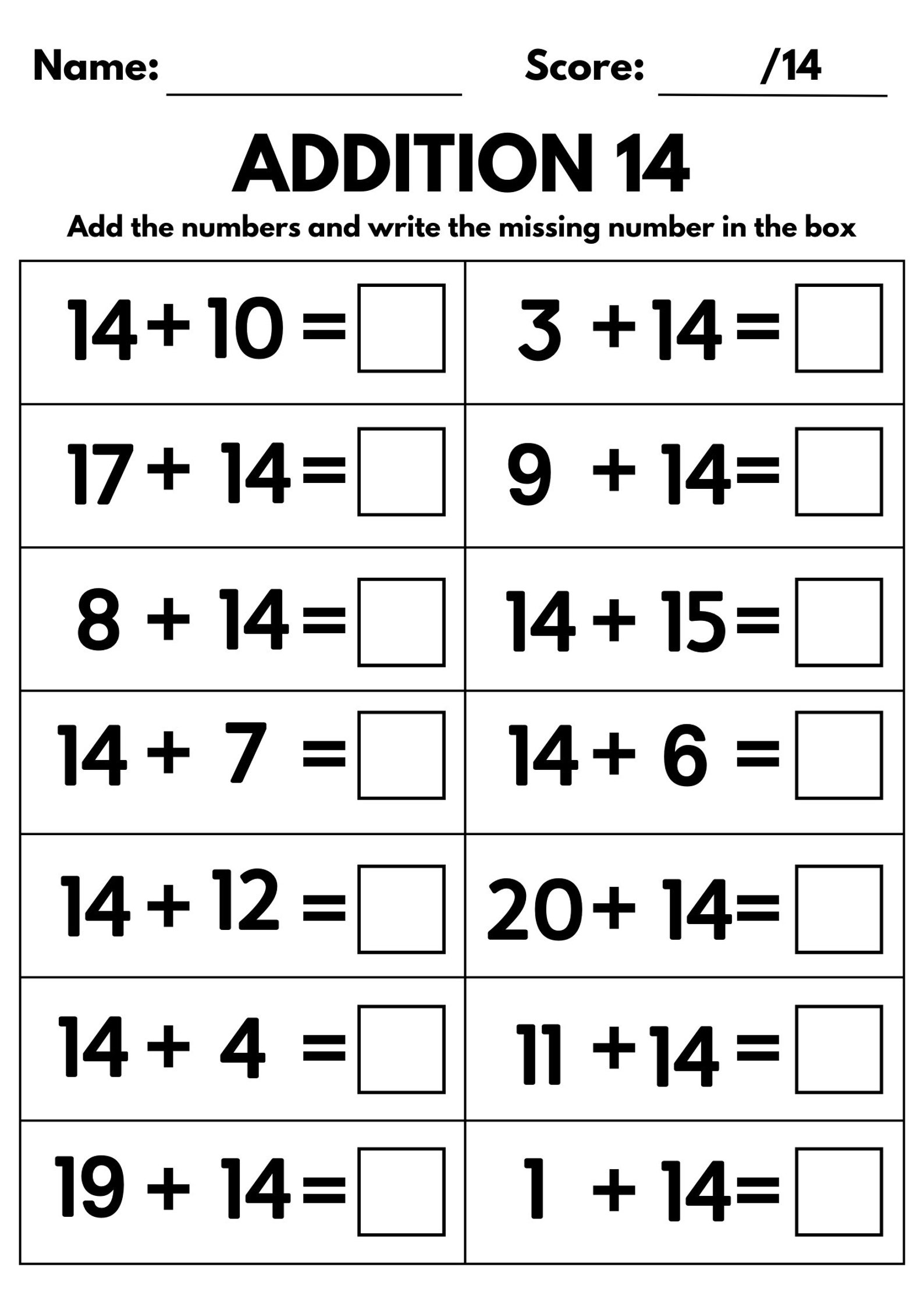 60 Printable Addition Fill in the Blanks Worksheets (numbers 1-20) for ...