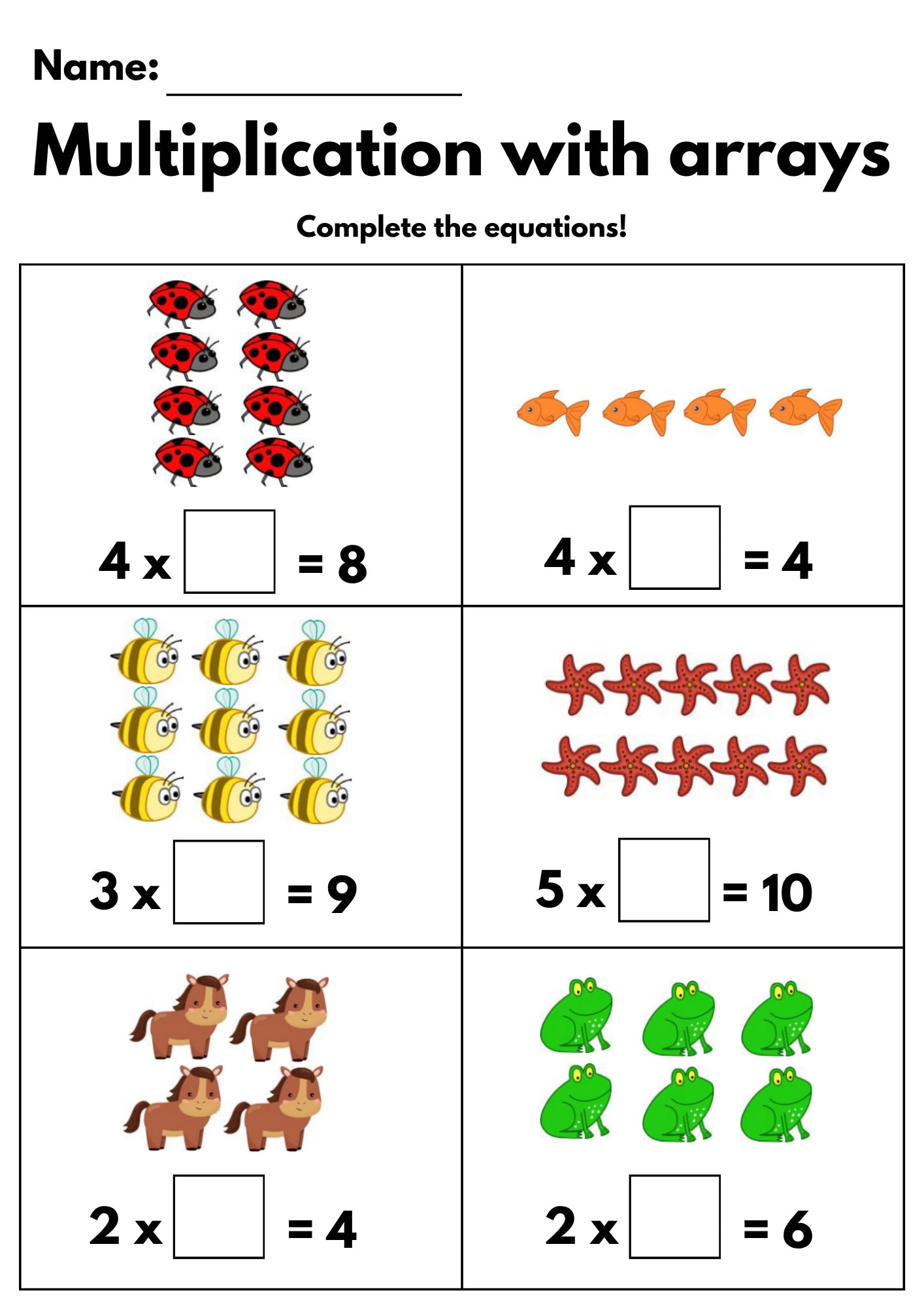 6 Fun Printable Multiplication Worksheets, Fill in the Blanks - Single ...