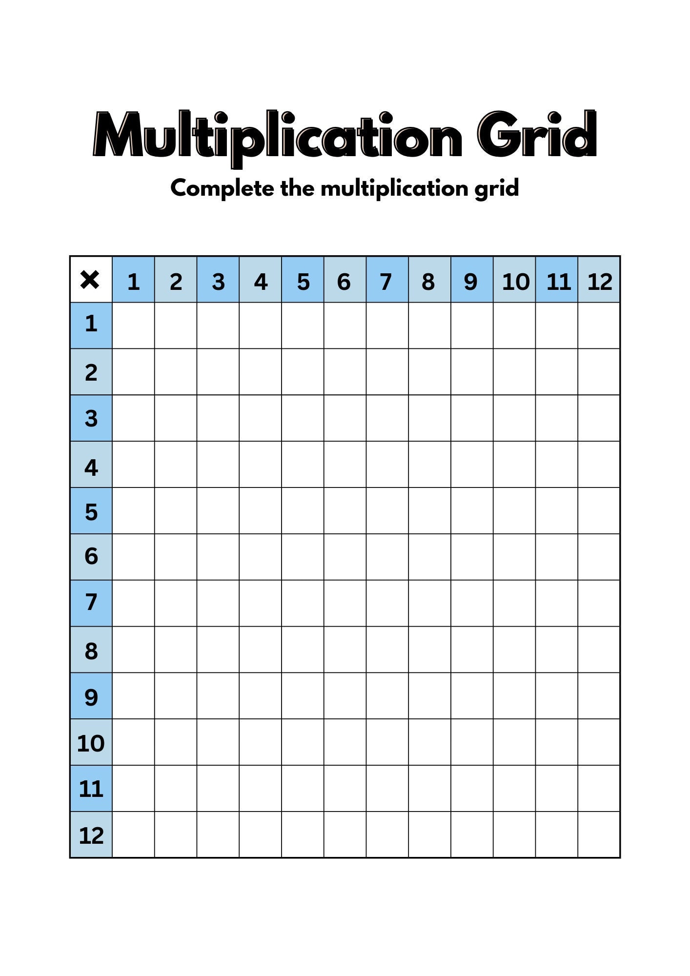 Printable Multiplication Grid - Fillable, Times Tables Grid, Single ...