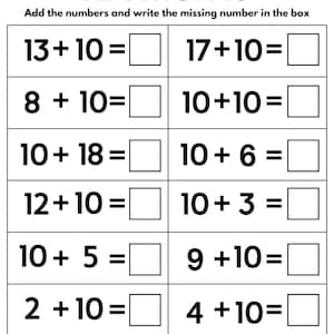 60 Printable Addition Fill in the Blanks Worksheets (numbers 1-20) for ...