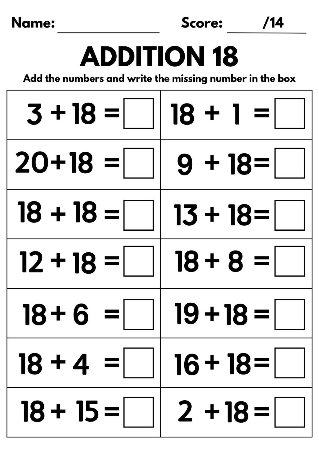 60 Printable Addition Fill in the Blanks Worksheets (numbers 1-20) for ...