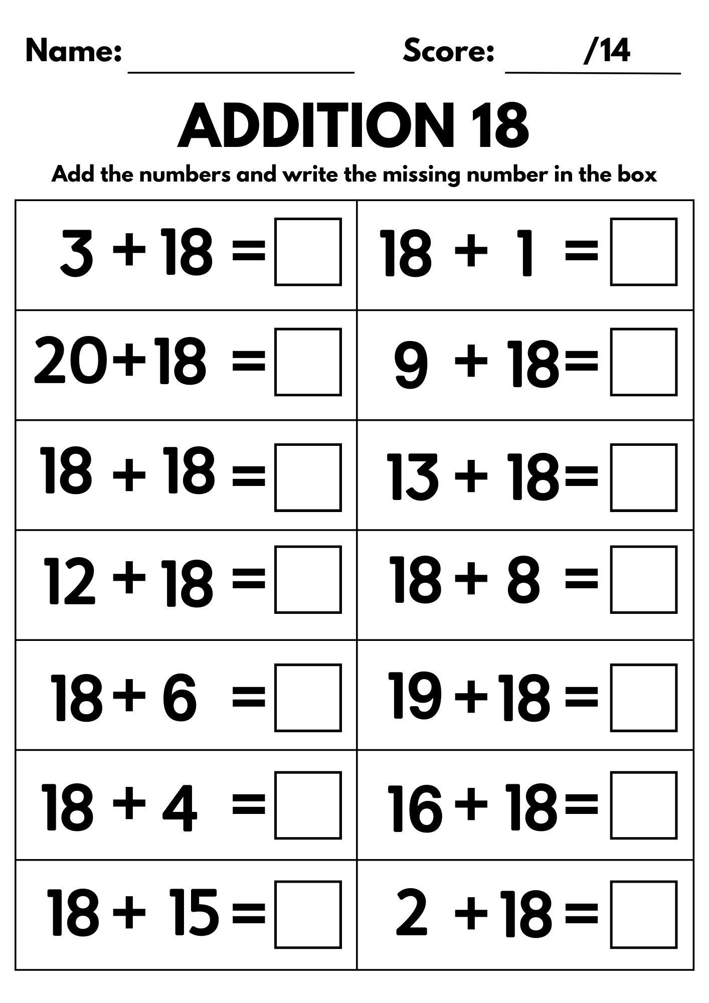 Addition Worksheets Reception