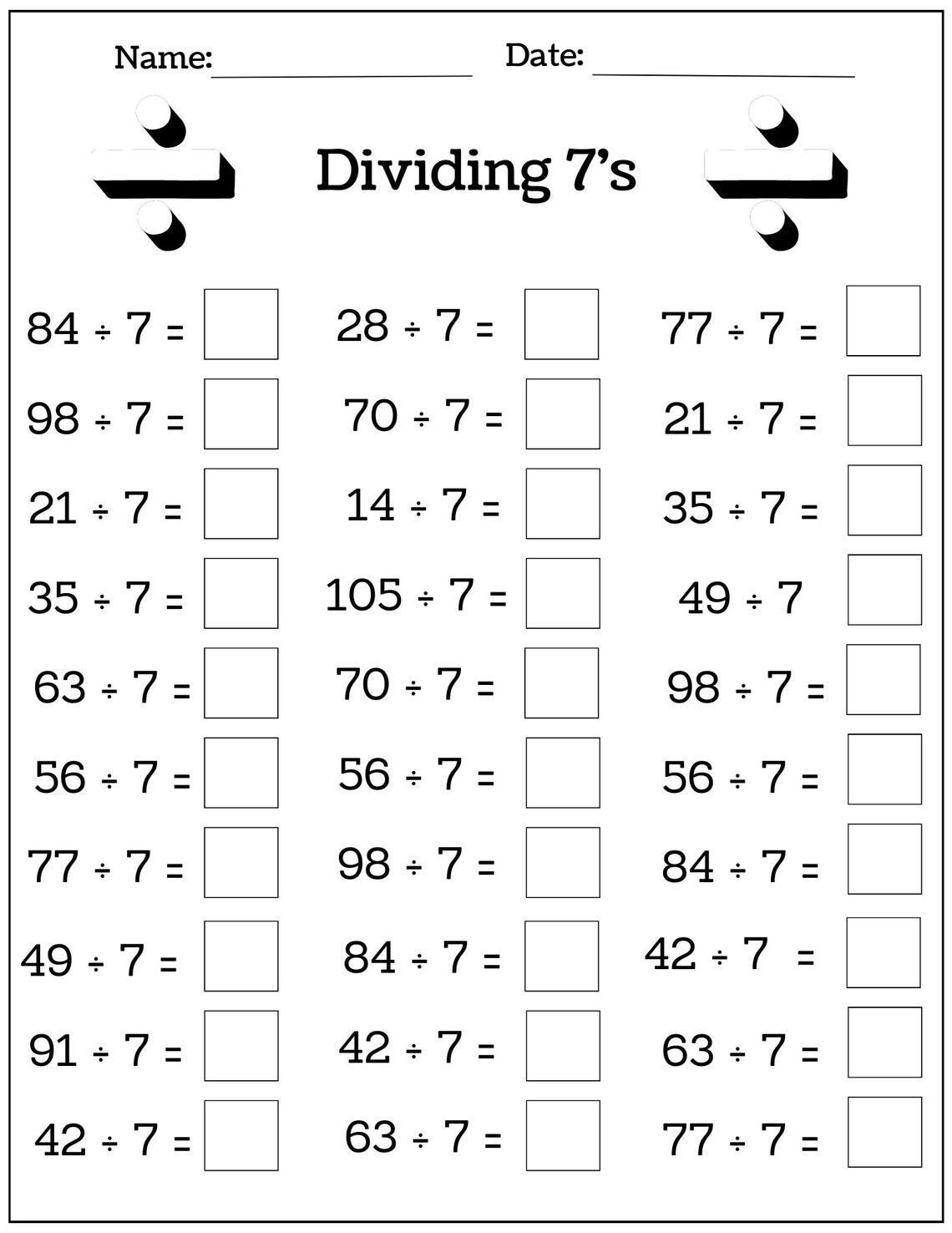 24 Printable Multiplication and Division Worksheets (1-12), Fill in the ...