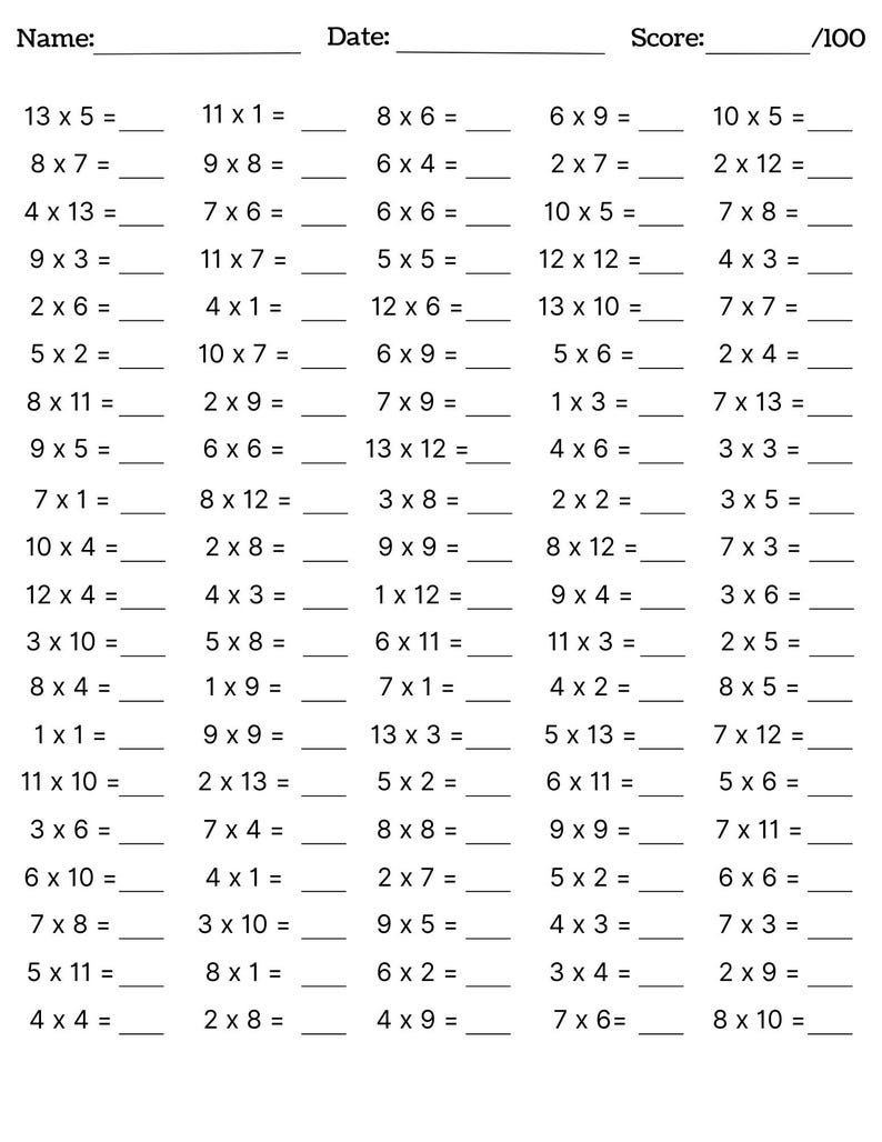 10 Printable Multiplication Worksheets, Fill in the Blanks - Single and ...
