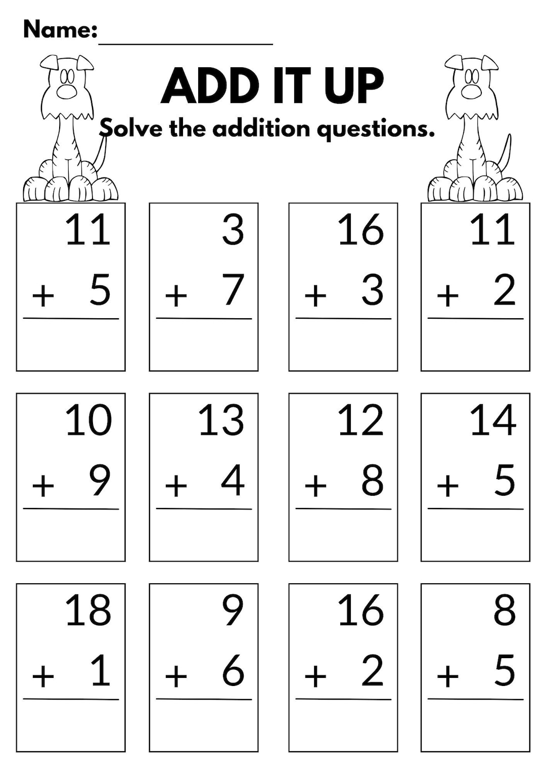 10 Printable Additition Worksheets, Numbers 1 to 20. Kindergarten - 1st ...