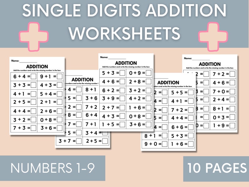 10 Single Digit Addition Worksheets – Numbers 1–9 – Printable Math ...