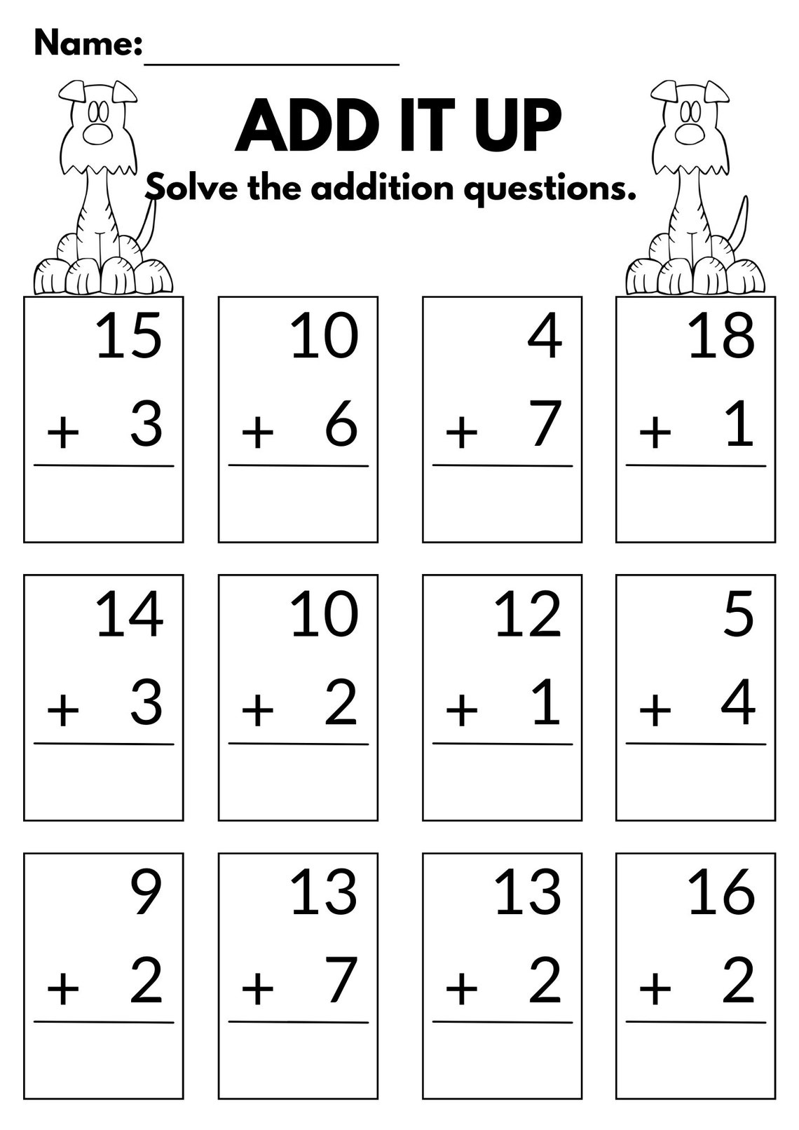 10 Printable Additition Worksheets, Numbers 1 to 20. Kindergarten - 1st ...