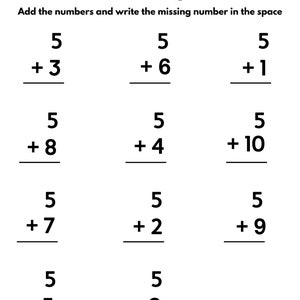 20 Printable Addition Worksheets - Fill in the Blanks (numbers 1 - 15 ...