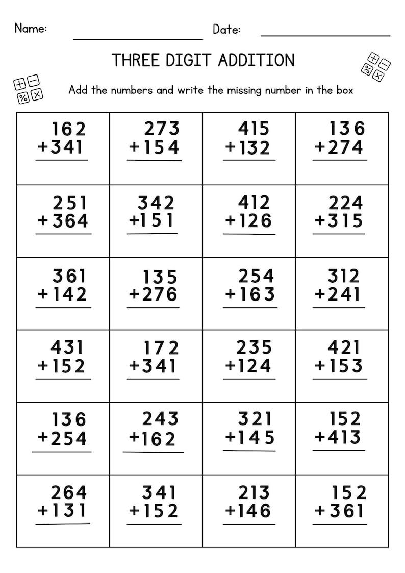 10 Printable 3-digit Addition Worksheets for 2nd Grade, 3rd Grade Math ...