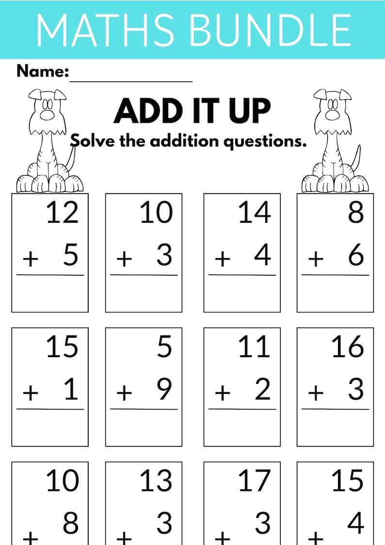 30 Pages of Addition Worksheets Bundle – Fill in the Blanks + Numbers 1 ...