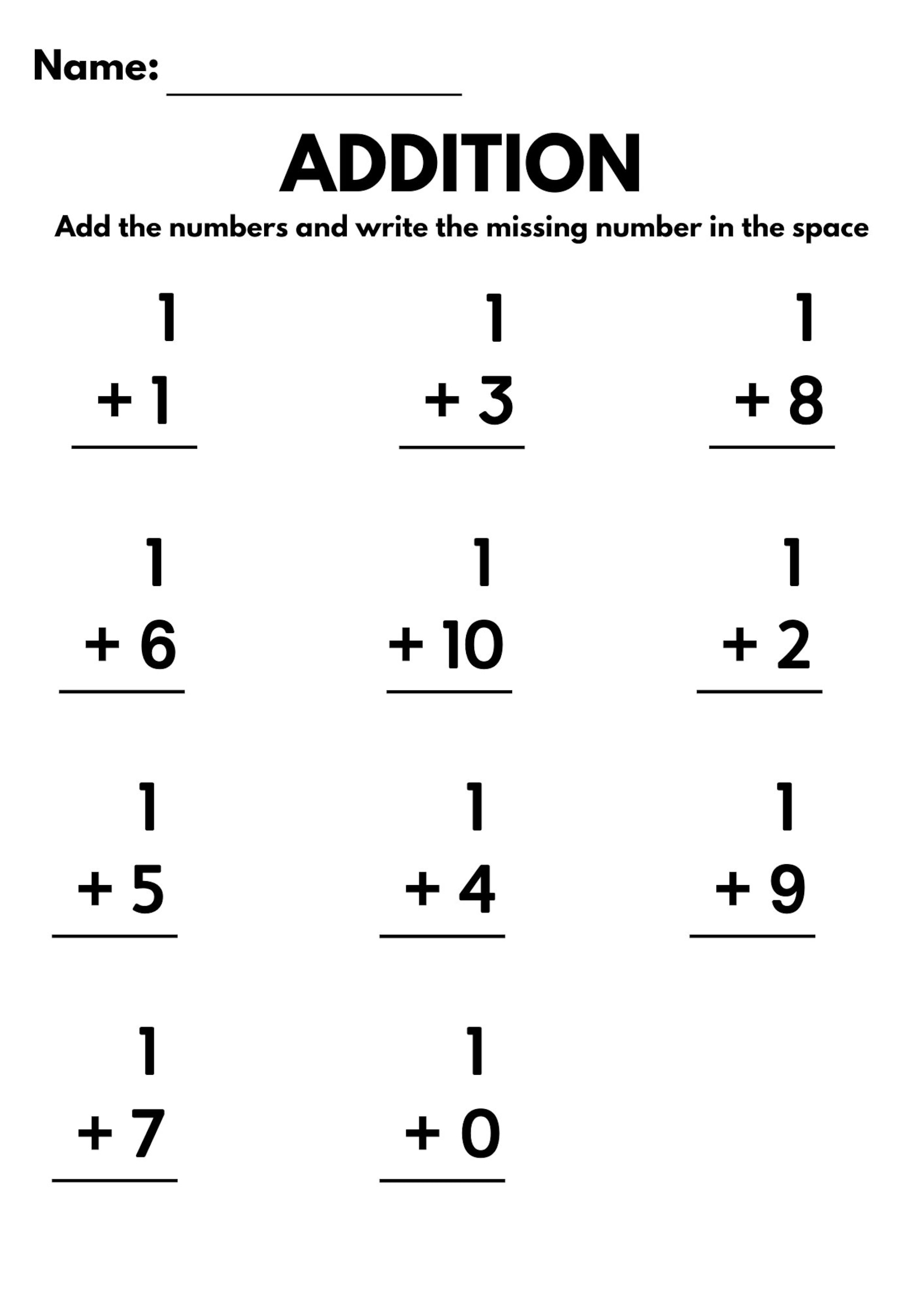 20 Printable Additition Fill in the Blanks Worksheets numbers 1-15 for ...