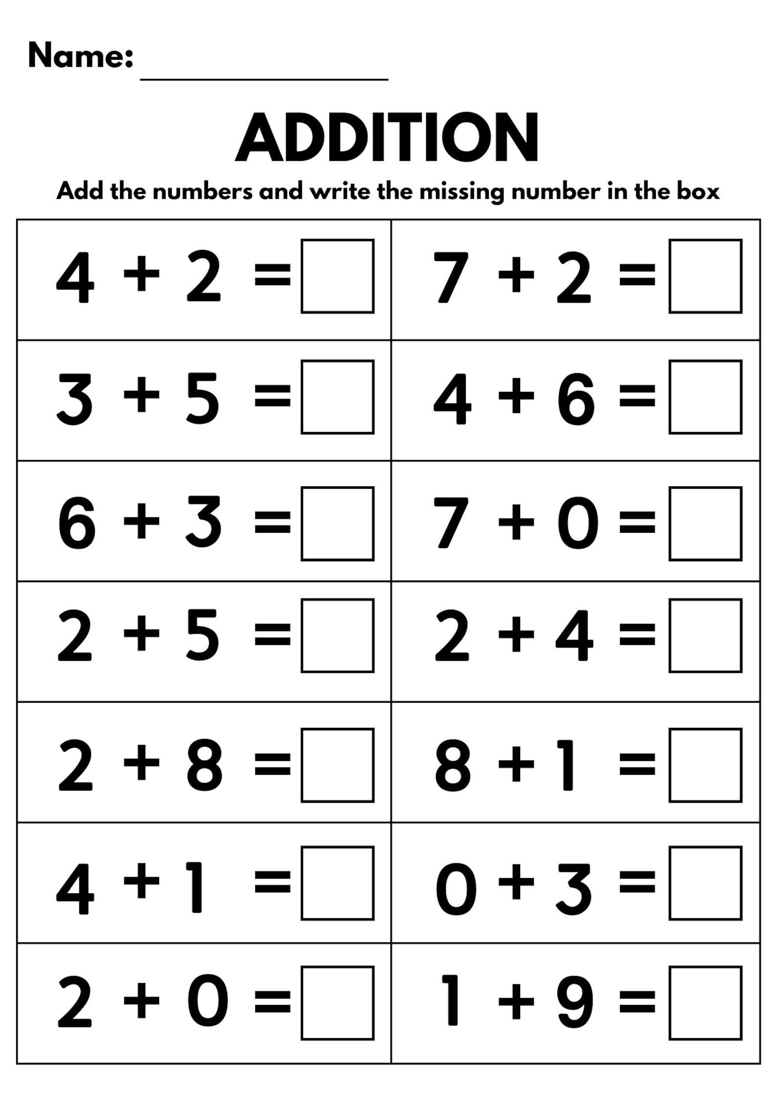 10 Printable Additition Fill in the Blanks Worksheets numbers 1-15 for ...