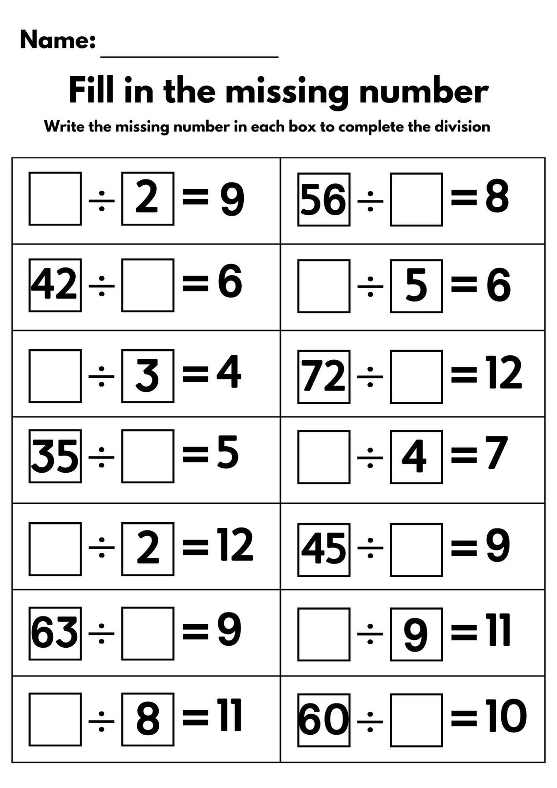 10 Printable Multiplication & Division Worksheets - Fill in the Missing ...