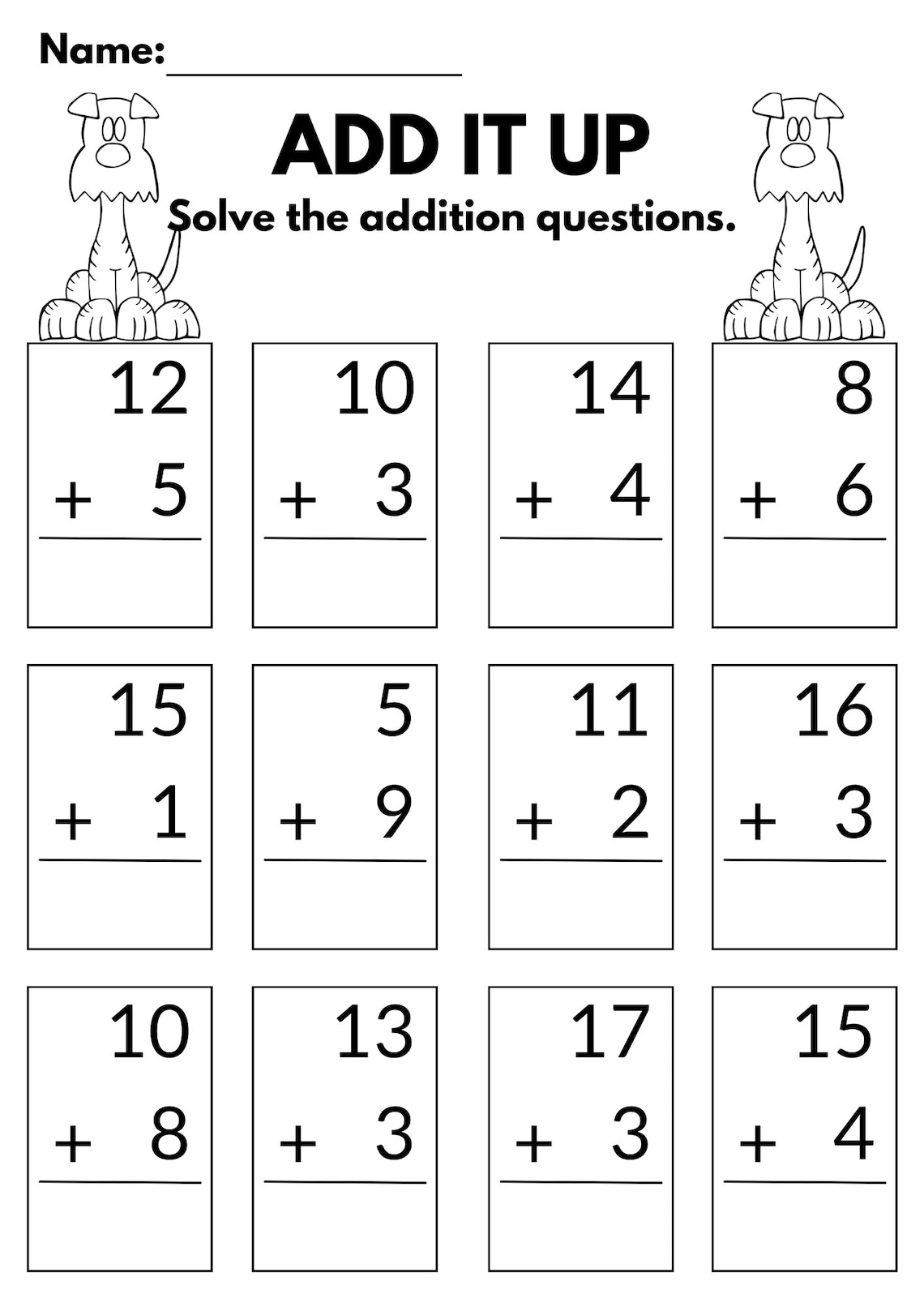 10 Printable Additition Worksheets, Numbers 1 to 20. Kindergarten - 1st ...