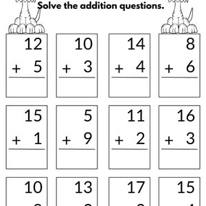 10 Printable Additition Worksheets, Numbers 1 to 20. Kindergarten - 1st ...