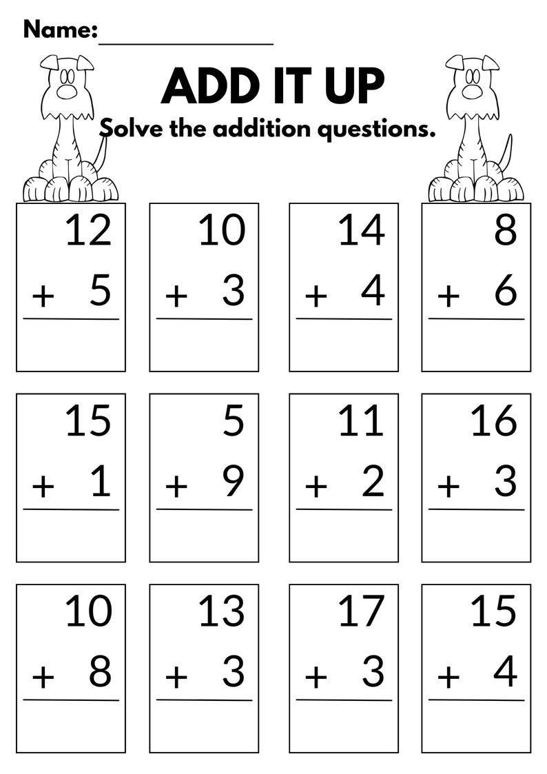 10 Printable Additition Worksheets, Numbers 1 to 20. Kindergarten - 1st ...