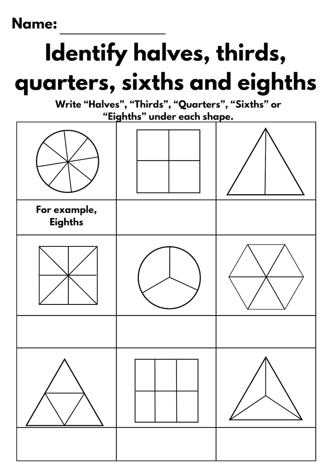 10 Fraction Worksheets for Kids – Halves, Thirds & Quarters – Printable ...