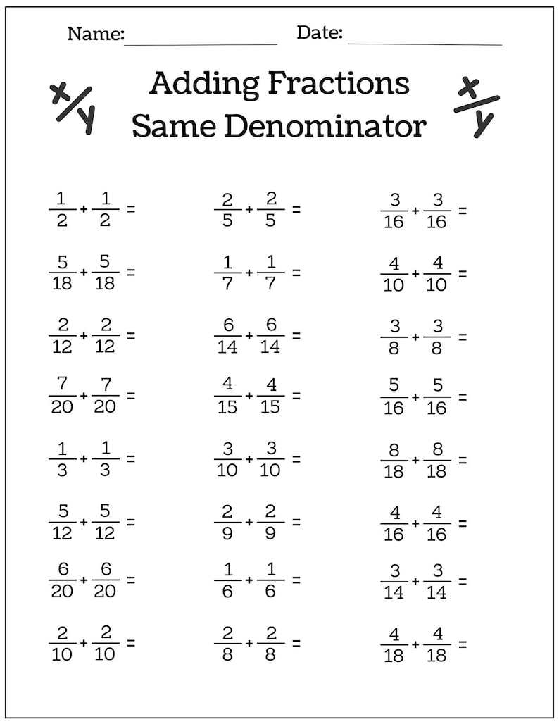 10 Printable Adding Fractions Worksheets With Same Denominators ...