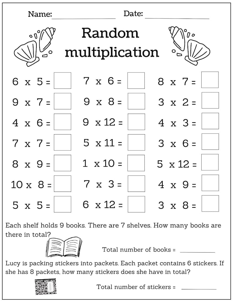10 Printable Multiplication Worksheets, Single Digit Multiplication ...