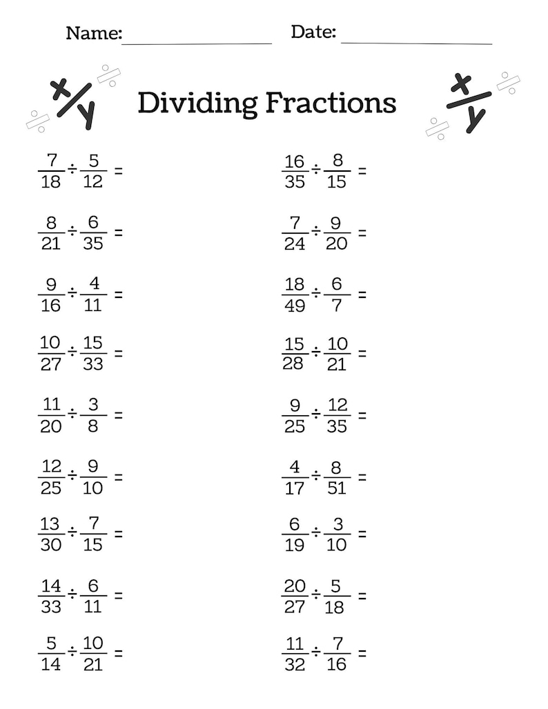 10 Printable Dividing Fractions Worksheets, Math Drills, Answers ...