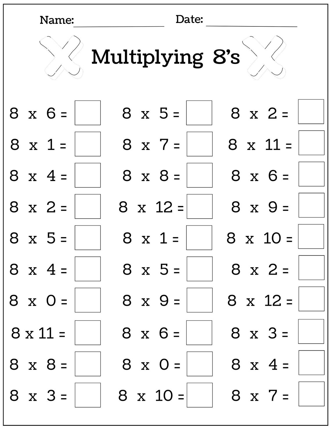 24 Printable Multiplication Worksheets, Fill in the Blanks - Single ...