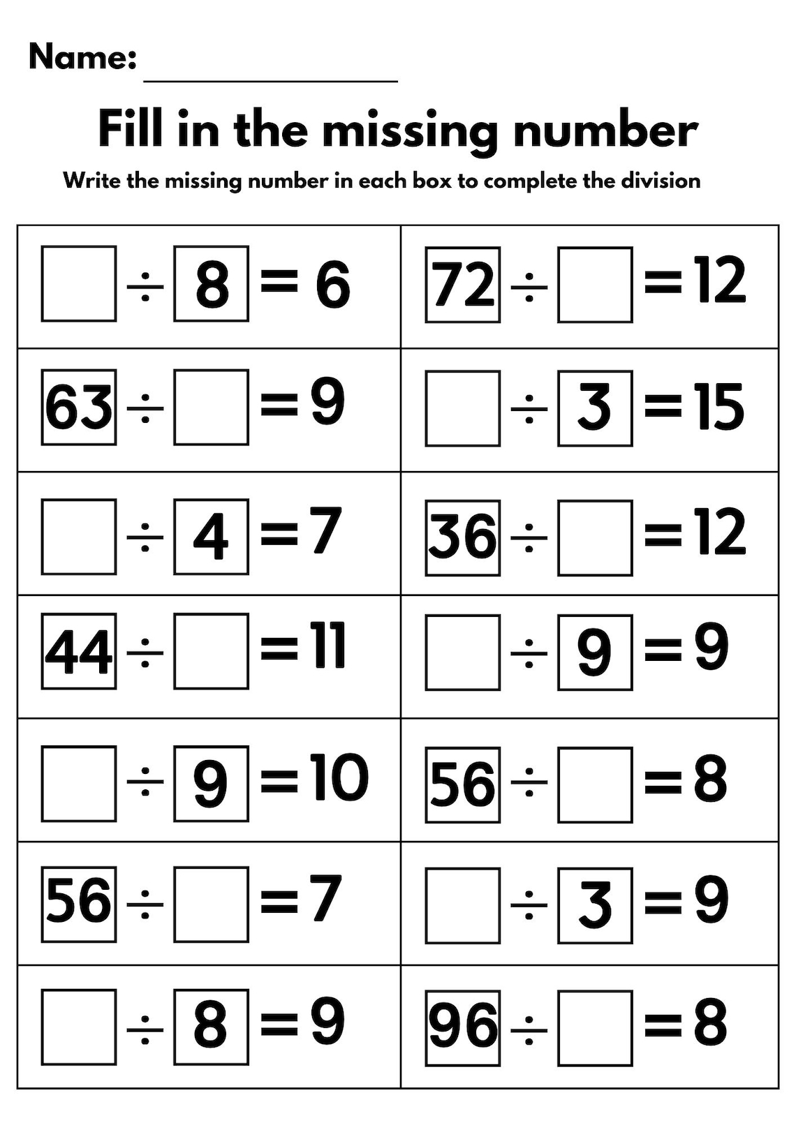 10 Printable Multiplication & Division Worksheets - Fill in the Missing ...