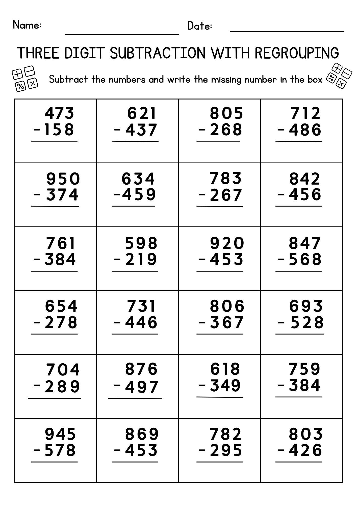 10 Printable 3-digit Subtraction Fill in the Blanks Worksheets for 2nd ...