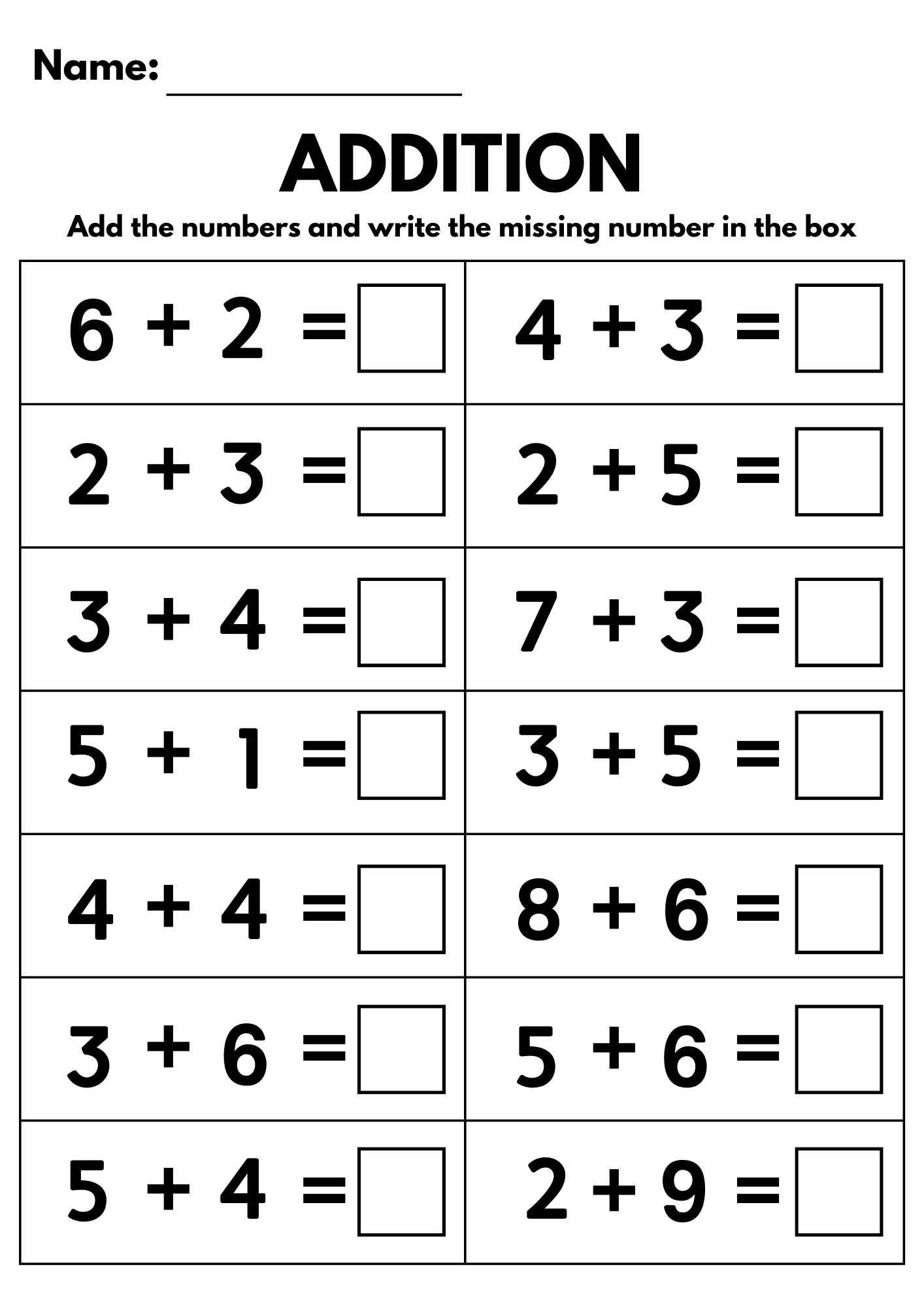 10 Printable Additition Fill in the Blanks Worksheets numbers 1-15 for ...