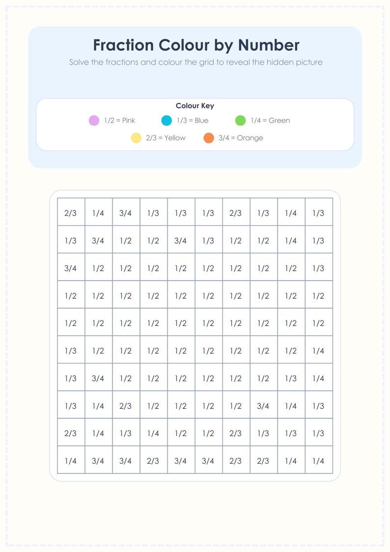 Fraction Colour by Number Worksheets | Picture Reveal Fractions ...