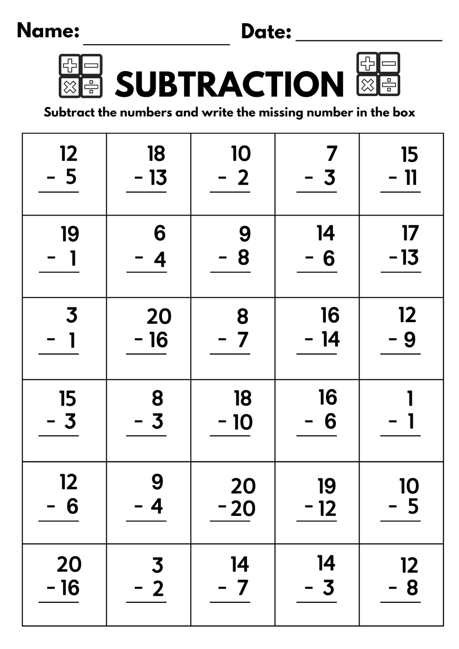 10 Printable Subtraction Fill in the Blanks Worksheets - Etsy